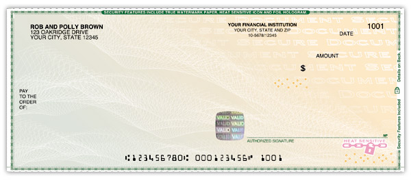 High Security Laser Check in Middle - Green Safety - SuperValue Checks